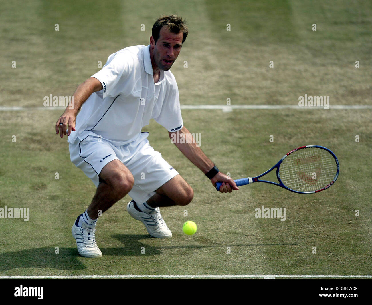 Tennis - Nottingham Open 2003 - Final. Greg Rusedski returns to Mardy ...