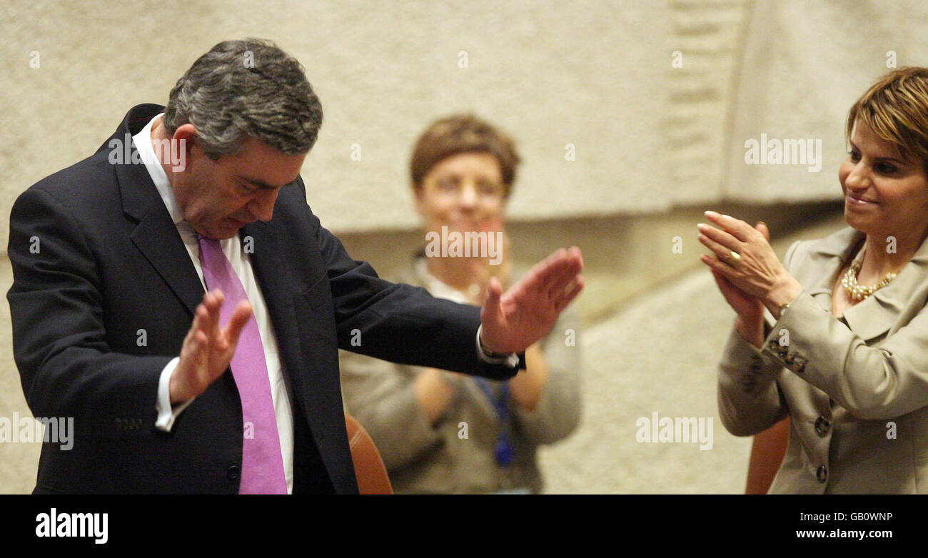 Prime Minister Gordon Brown receives a standing ovation after he ...