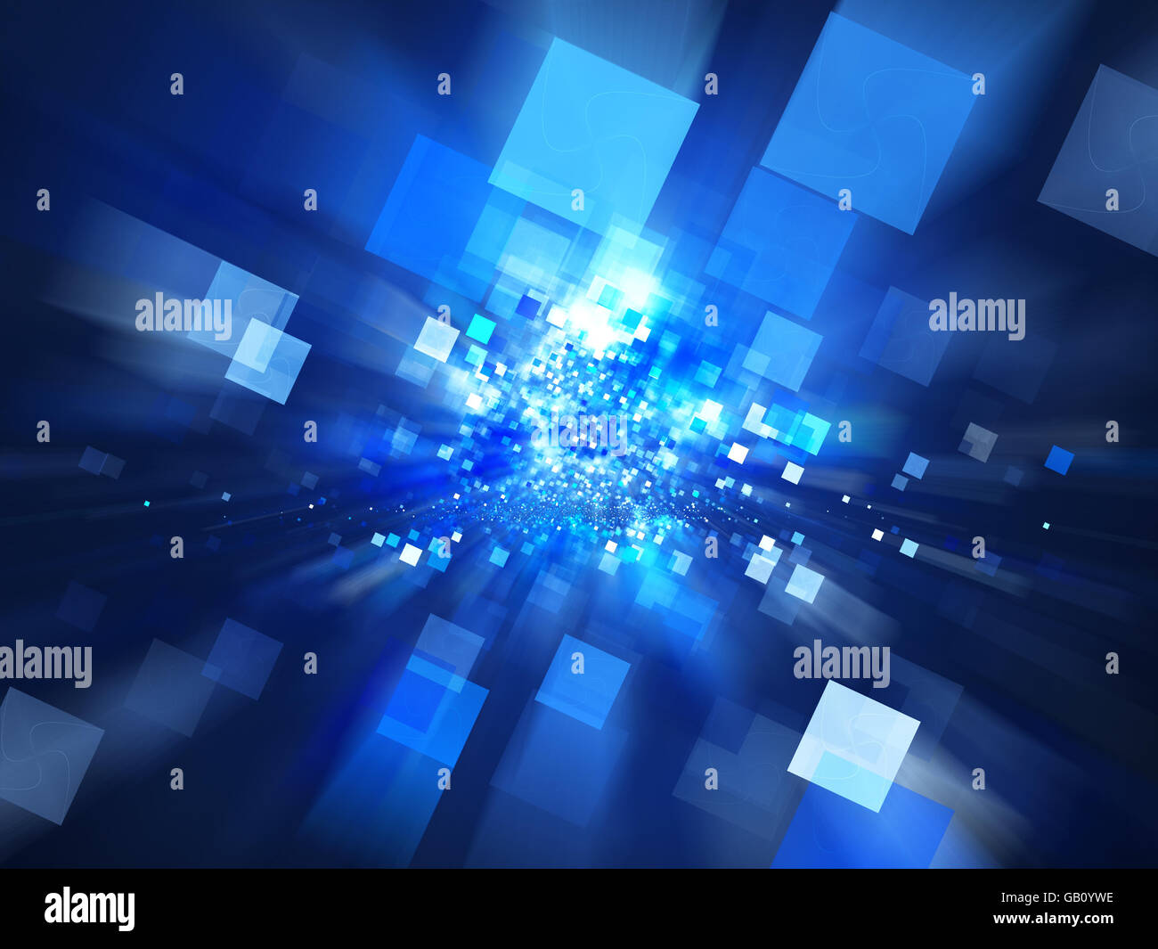 Blue glowing technology explosion with squares, computer generated ...