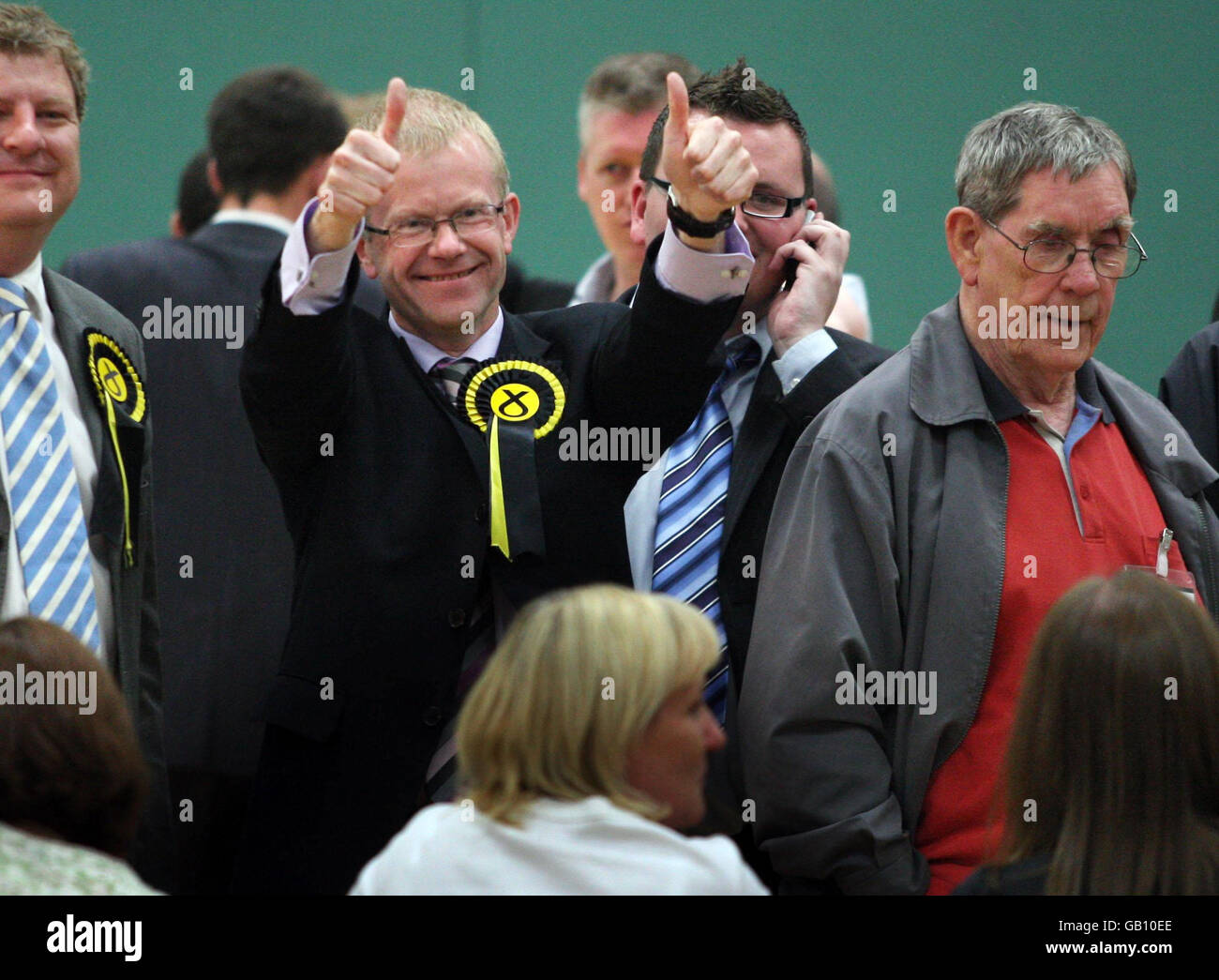 SNP candidate John Mason arrives for the count at the Tollcross Park ...