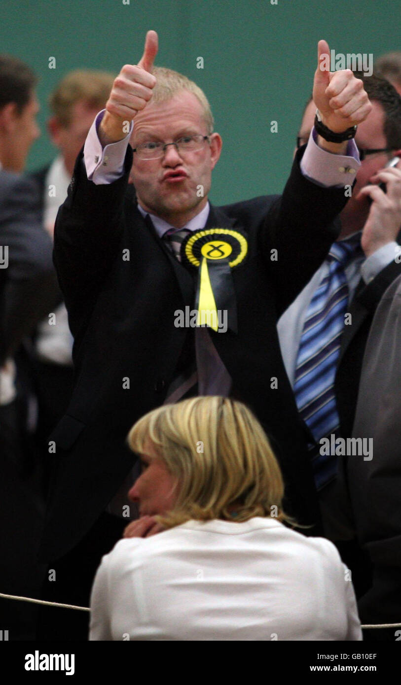 SNP candidate John Mason arrives for the count at the Tollcross Park ...