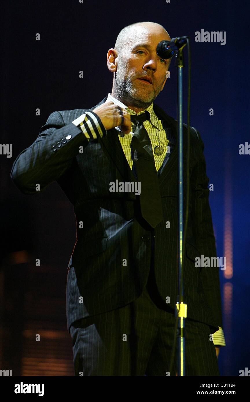 Michael Stipe on stage during REM's performance during the Oxegen ...
