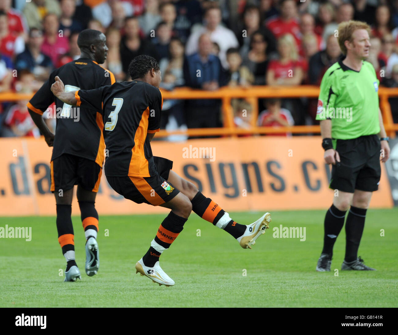 Barnet's Kenny Gillet scores the first goal during the pre-season ...