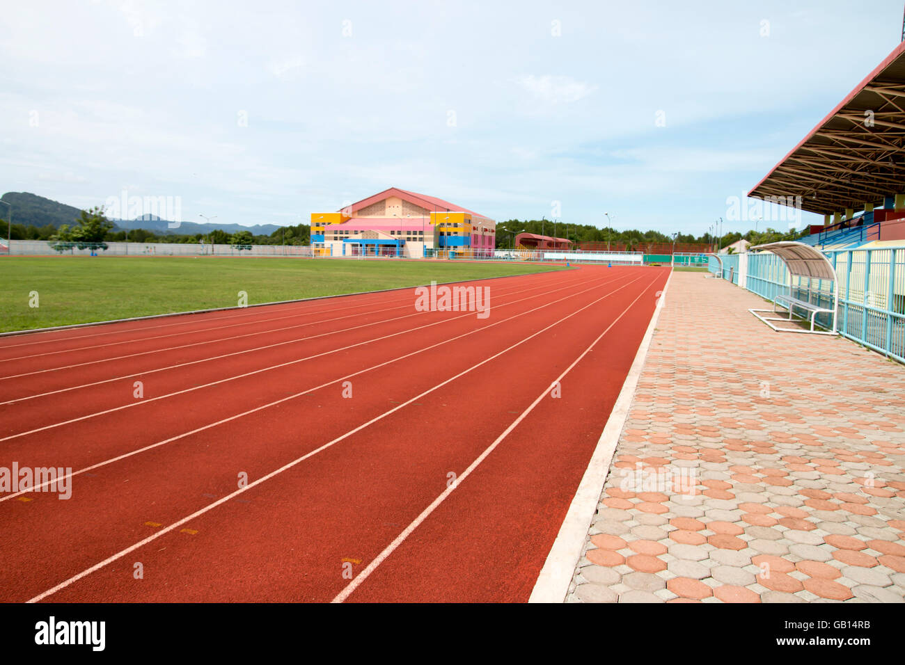 Red running track in stadium ,sport Stock Photo - Alamy
