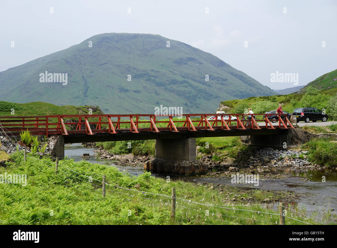 Wooden bridge over the River Coe near Loch Achtriochtan, Glen Coe ...
