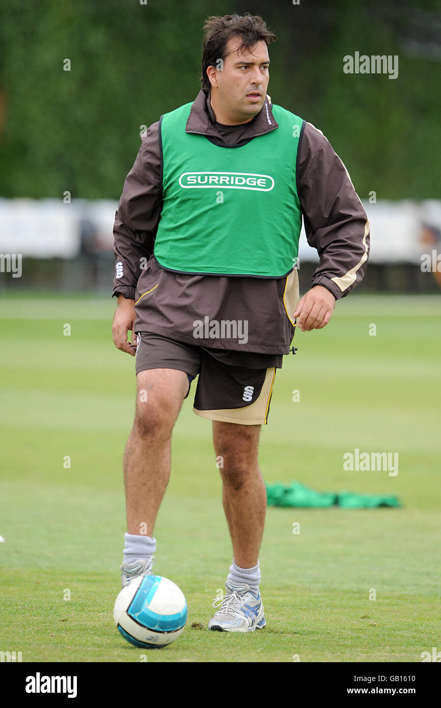 Surrey's James Ormond takes part in a game of football during the warm ...