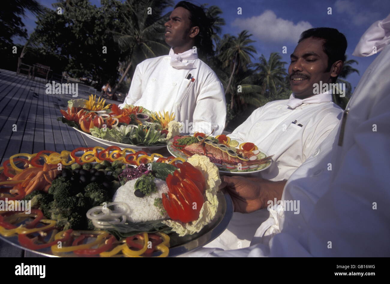 food in a restaurant on a island and atoll of the Maldives Islands in ...