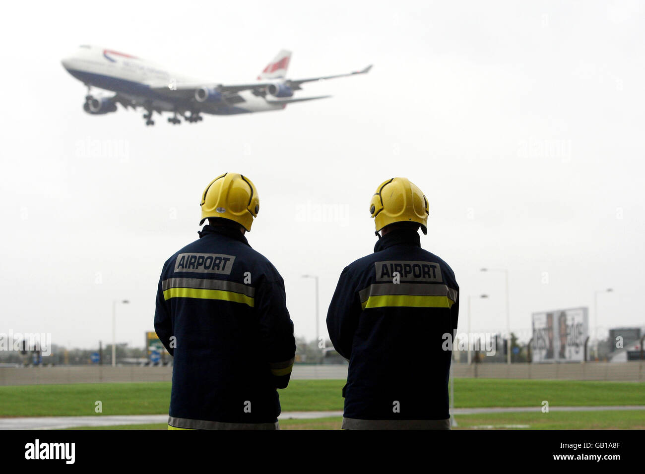 Fire officer at the new fire station at Heathrow Airport, London, watch ...
