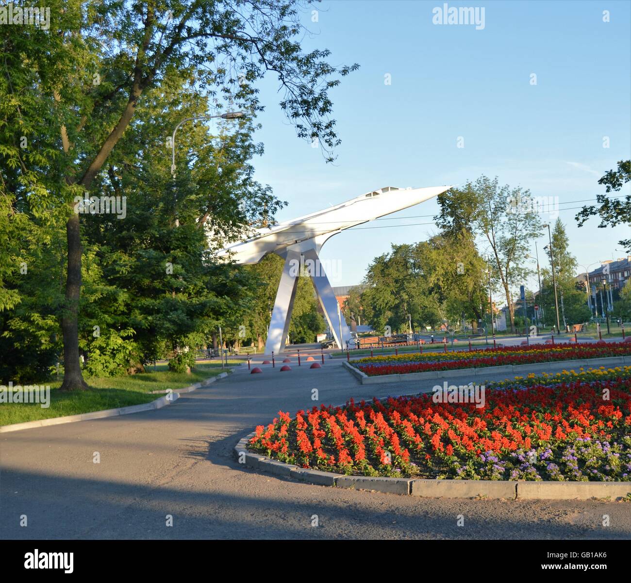 Aircraft monument and flowers Stock Photo - Alamy