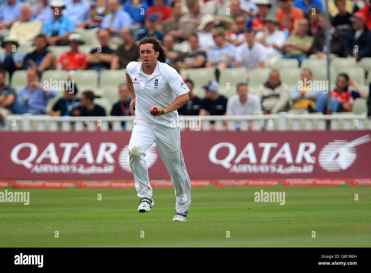 England's Ryan Sidebottom runs in to bowl against South Africa Stock ...