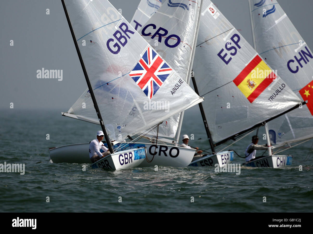 Great Britain's Finn sailor Ben Ainslie approaches the leeward mark ...