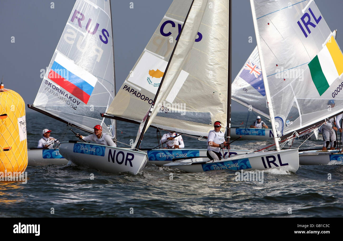 Ireland's Tim Goodbody approaches the leeward mark in company with ...