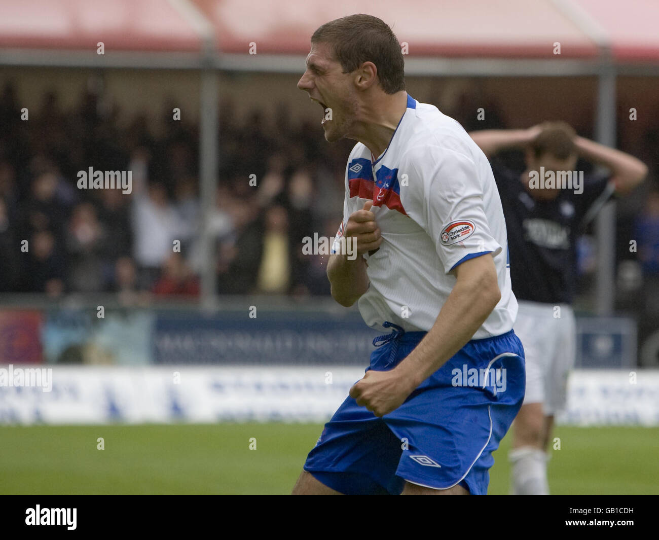 Rangers' Andrius Velicka celebrates scoring during the Clydesdale Bank ...