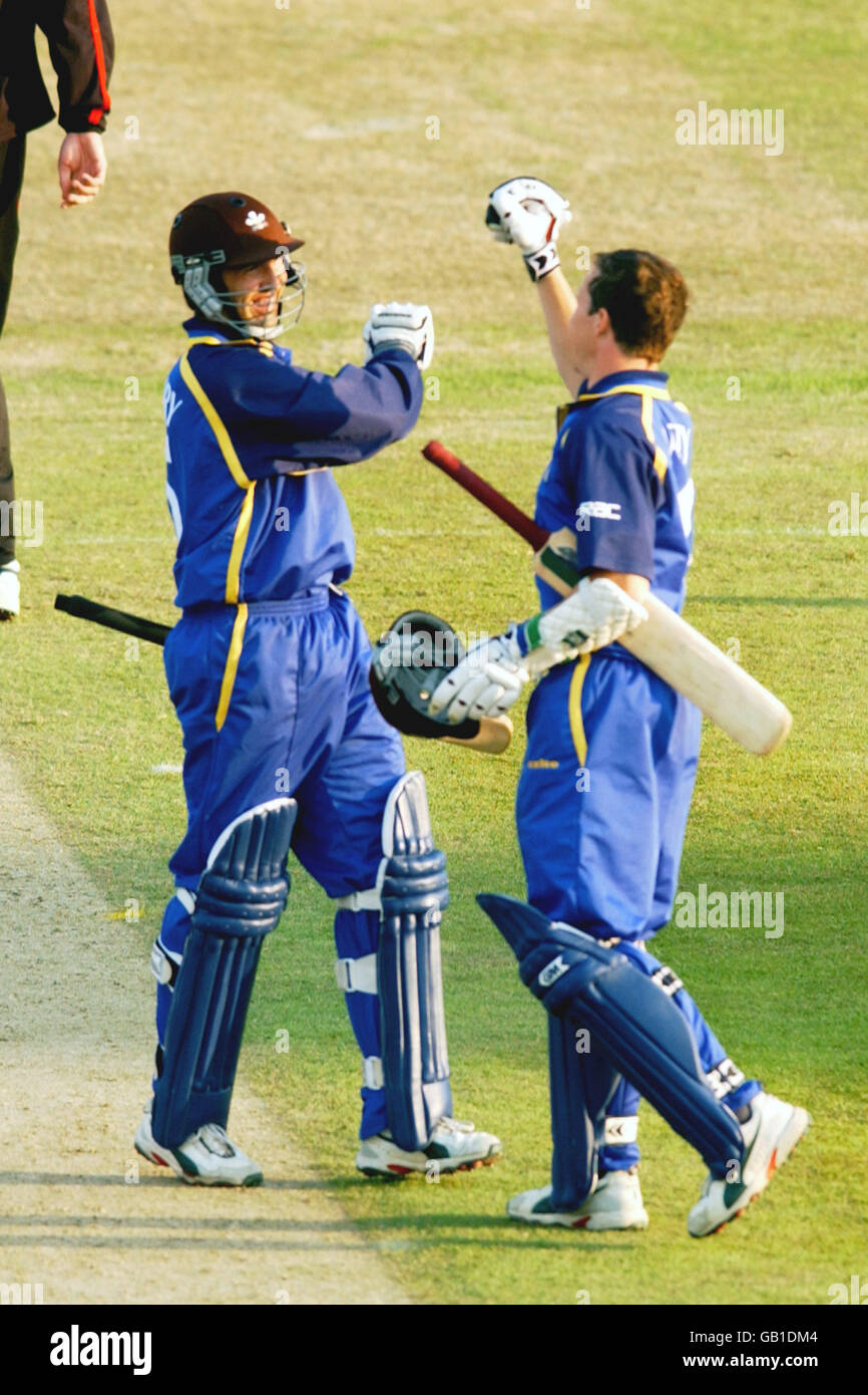 Surrey batsmen Ian Sailsbury and Jonathan Batty celebrate defeating ...