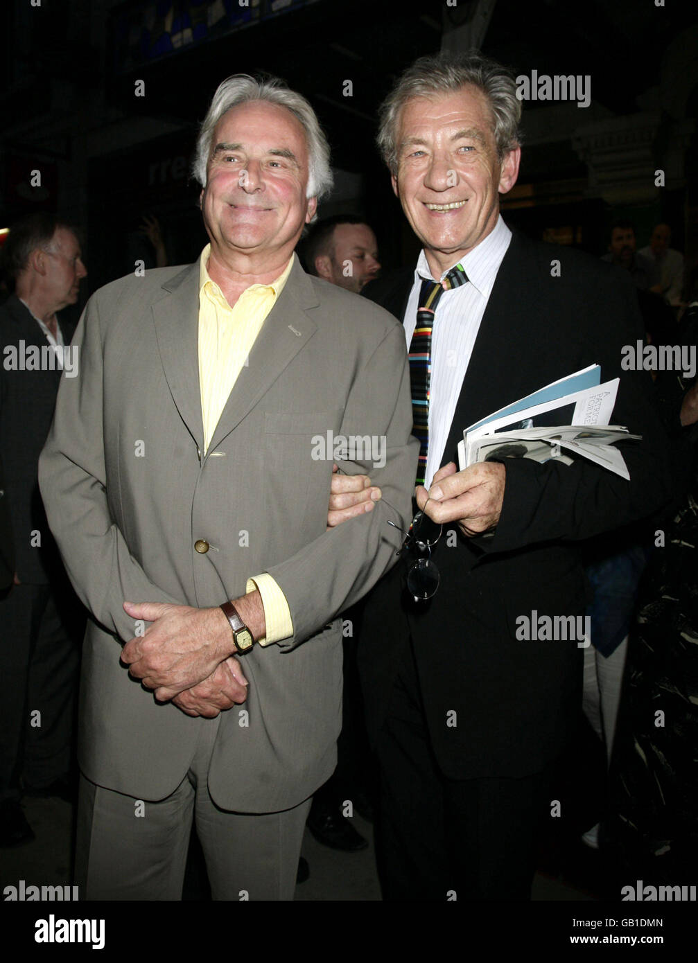 Playwright and director Richard Ayres (left) and Sir Ian McKellen leaving the press night of ...
