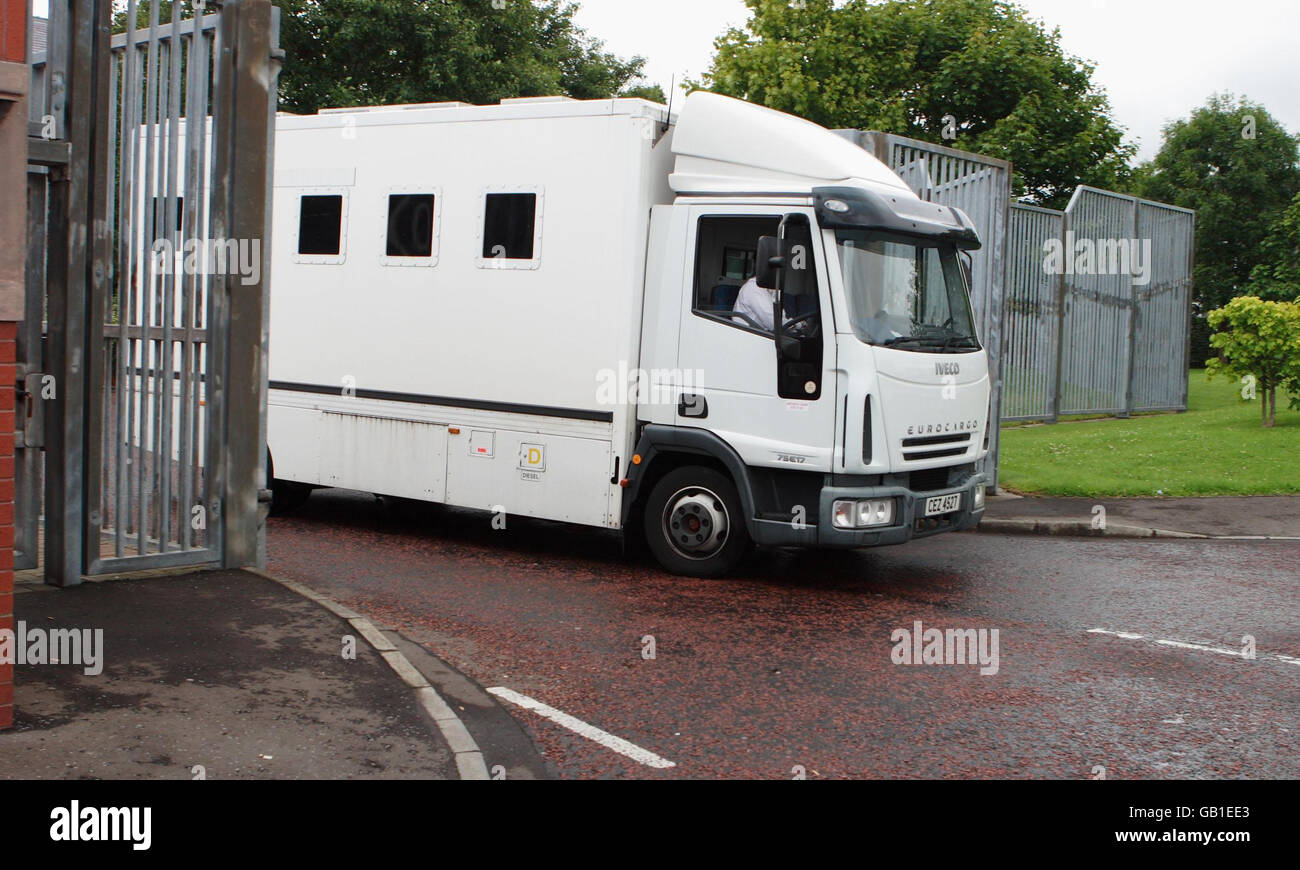 General view of a prison van arriving at Coleraine magistrates court ...