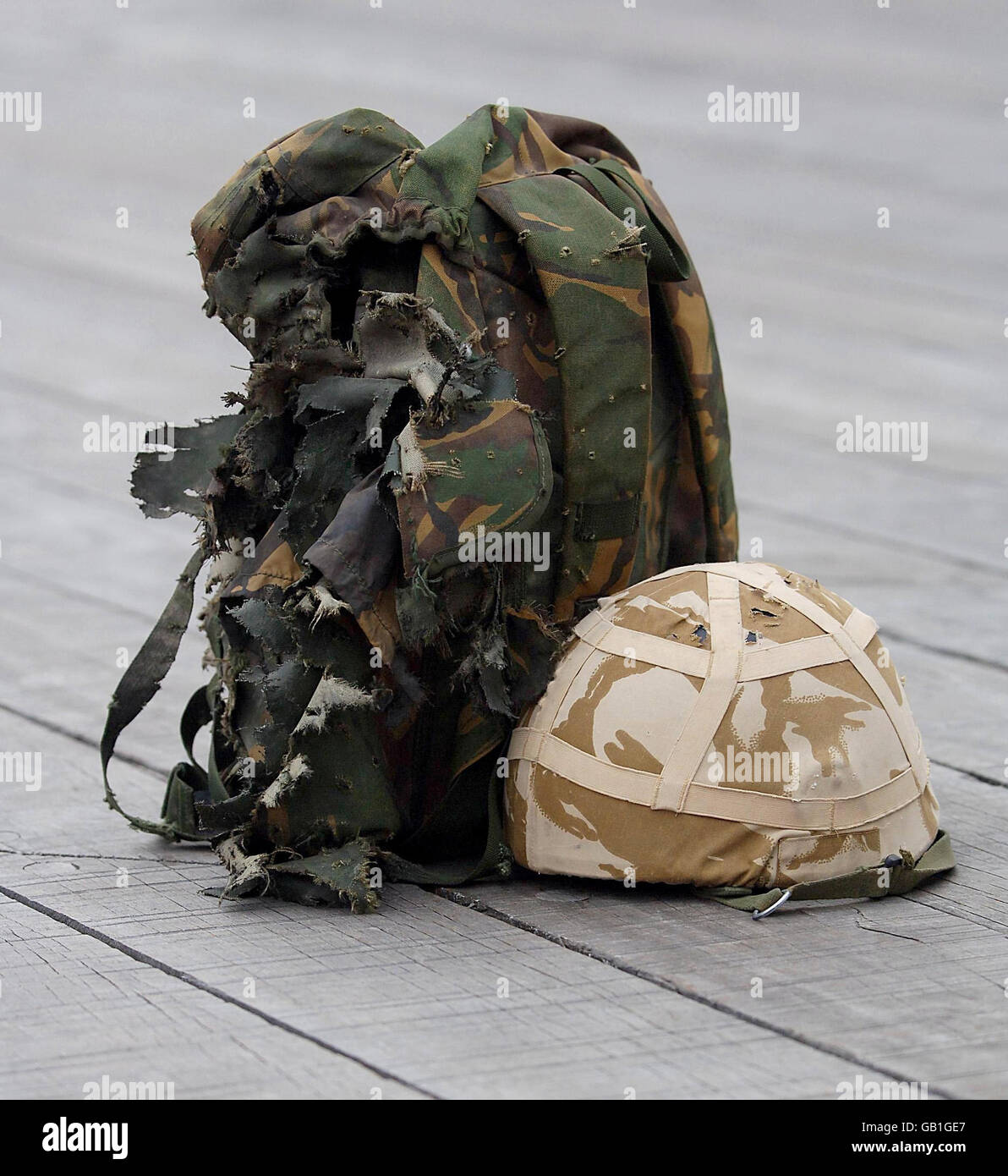 The backpack and helmet that was worn by Lance Corporal Matthew ...