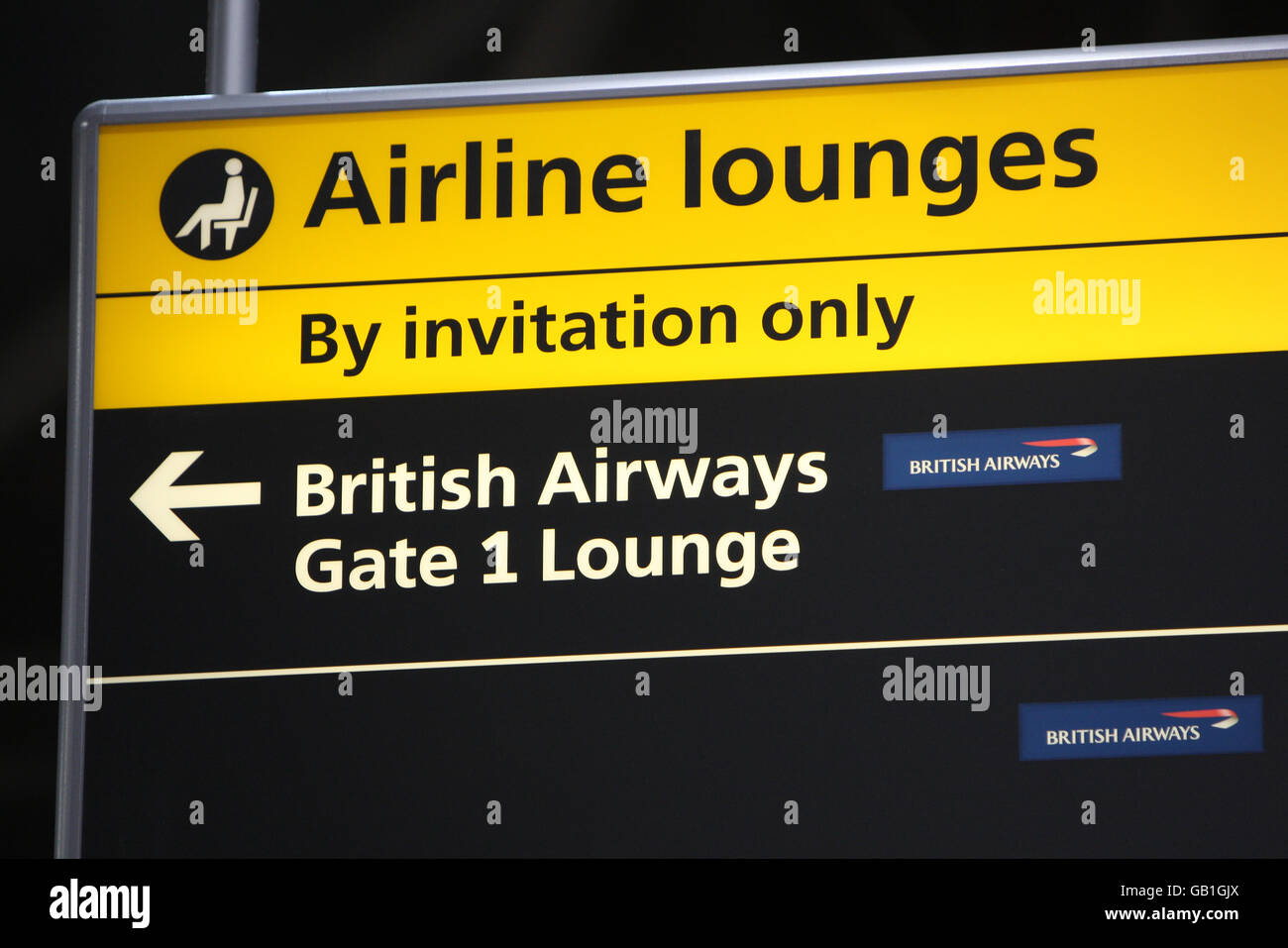 First class and premium travel. Signs for the British Airways Lounges ...