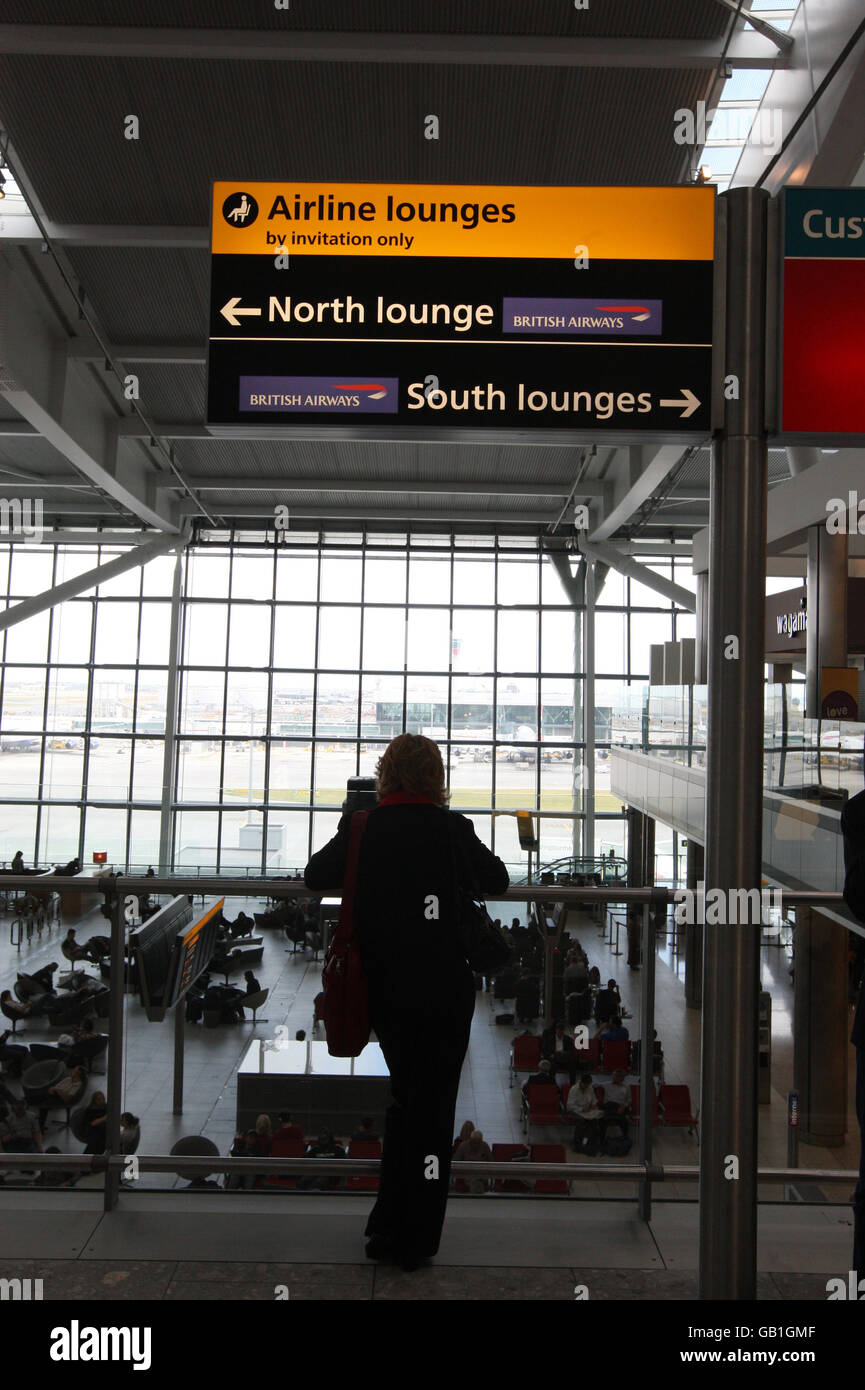 First class and premium travel. Signs for the British Airways Lounges ...