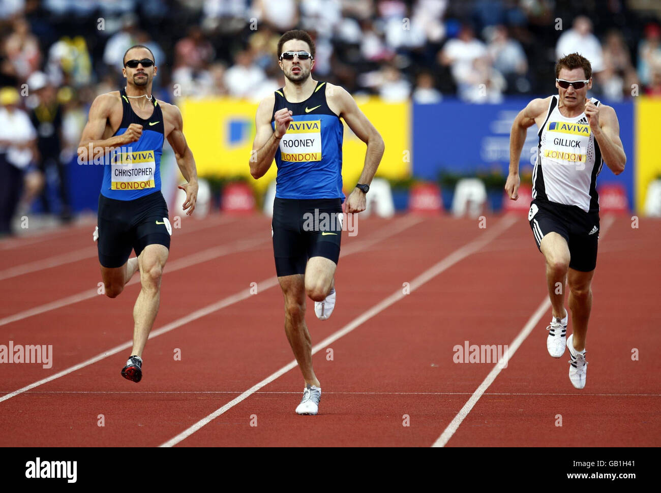 Great Britain's Martyn Rooney (centre) wins the Mens' 400m Final during ...