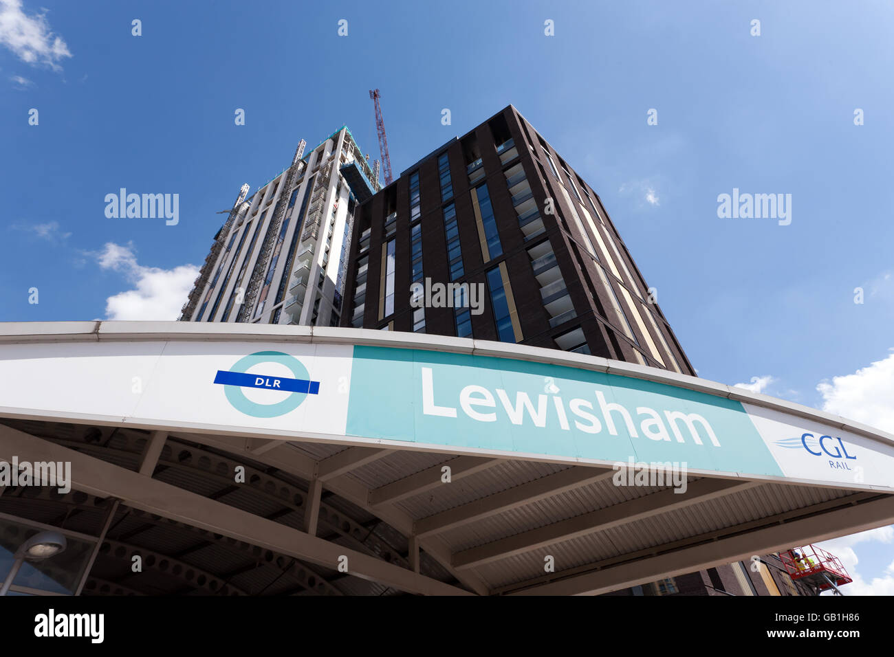 Two huge high-rise developments tower over the Lewisham DLR Station, as ...