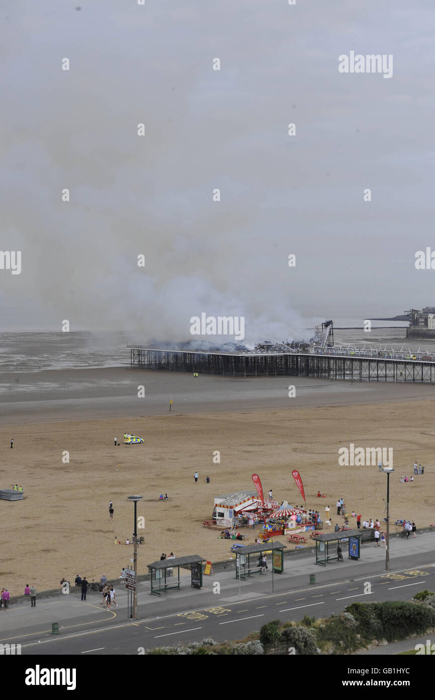 The Grand Pier at Weston-super-Mare after a major fire broke out Stock ...