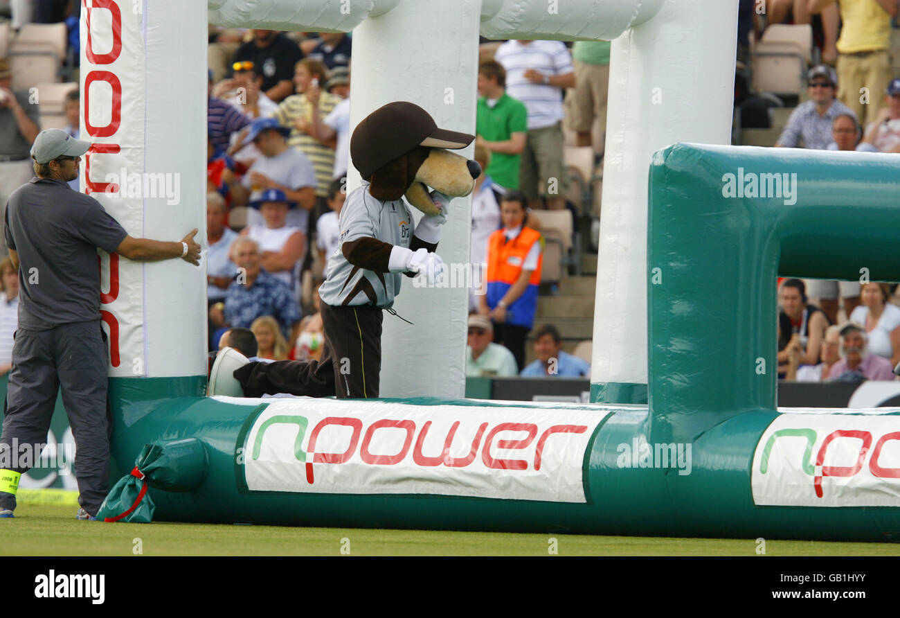Surrey County Cricket Club's mascot Kenny Kennington negotiates the ...