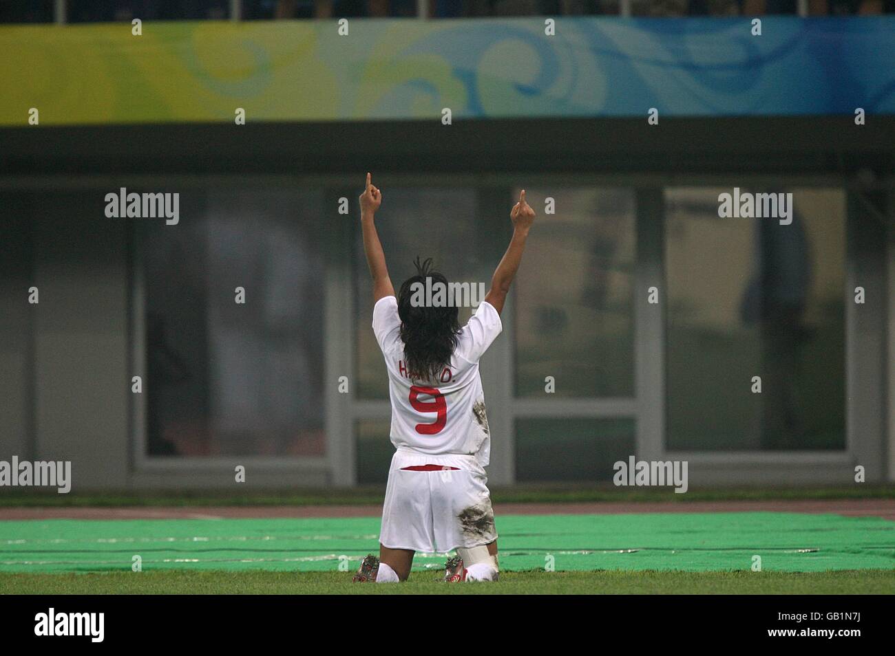 China's Han Duan celebrates her goal during their Olympic soccer match ...