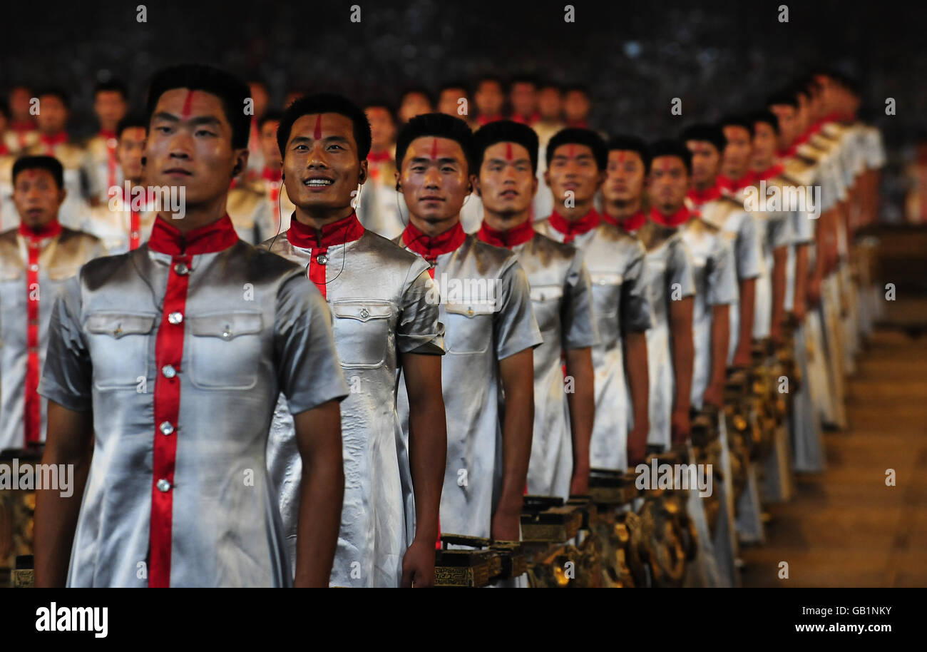 Performers during the Olympics Opening Ceremony at the National Stadium ...