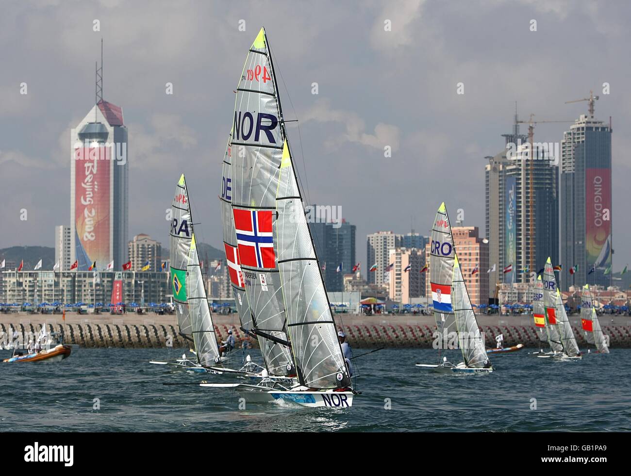 The 49er fleet racing during the opening rounds at the 2008 Beijing ...