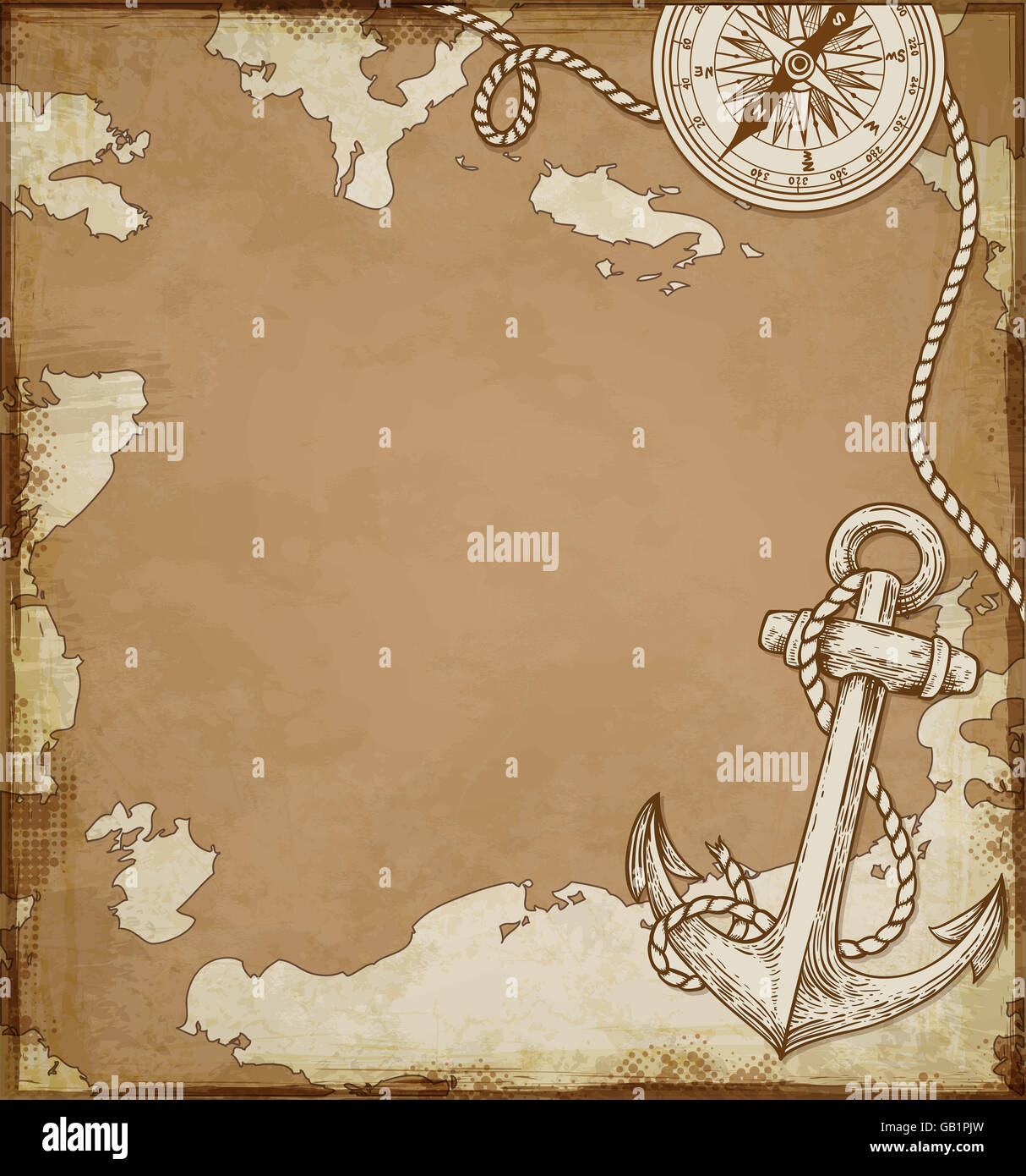 Vintage map with anchor and compass Stock Photo - Alamy