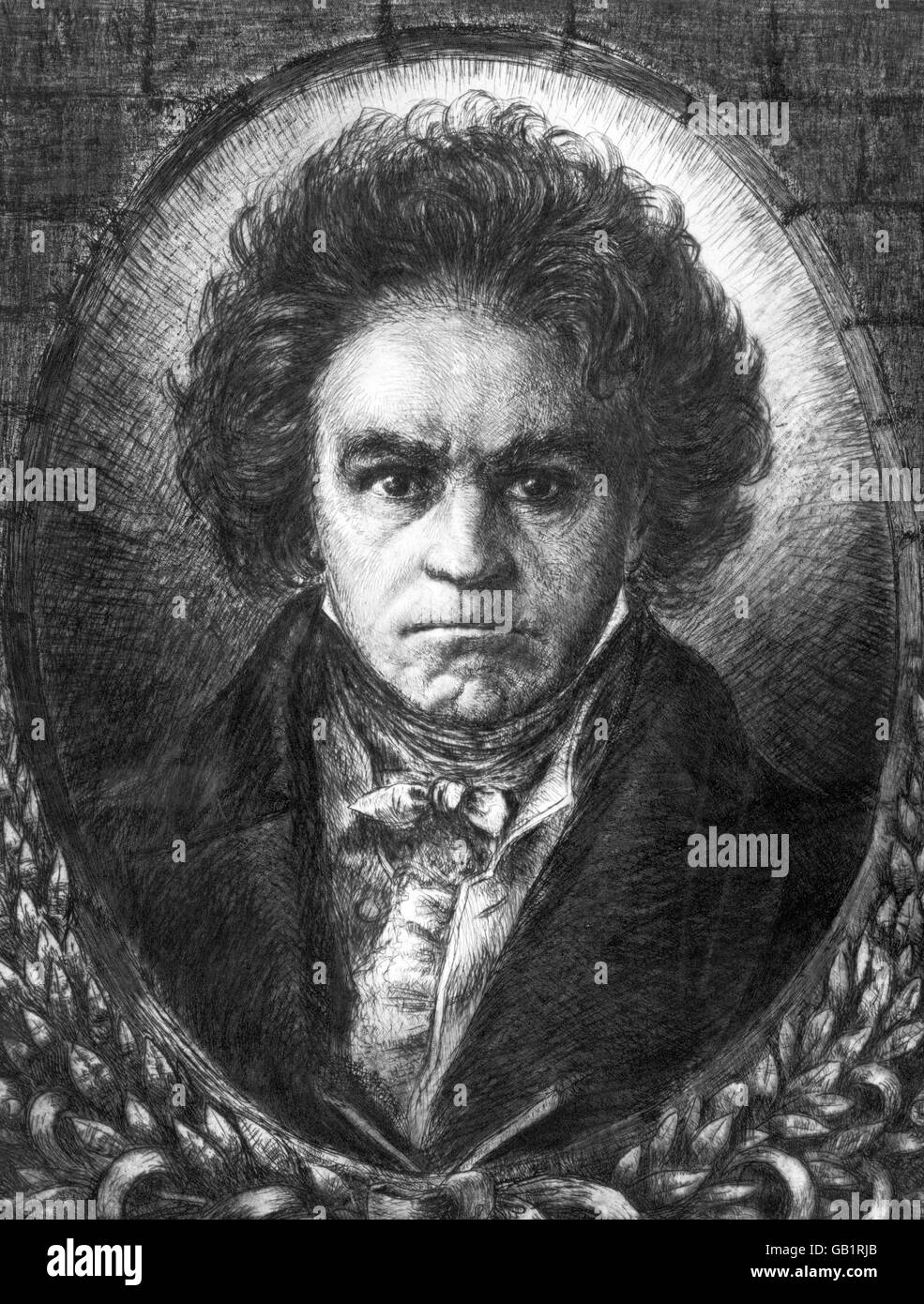 The German composer, Ludwig van Beethoven (1770-1827). Drawing by ...