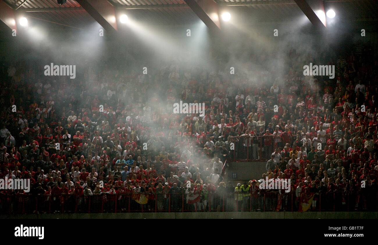 Standard liege fans in the at the maurice dufrasne stadium hi-res stock ...