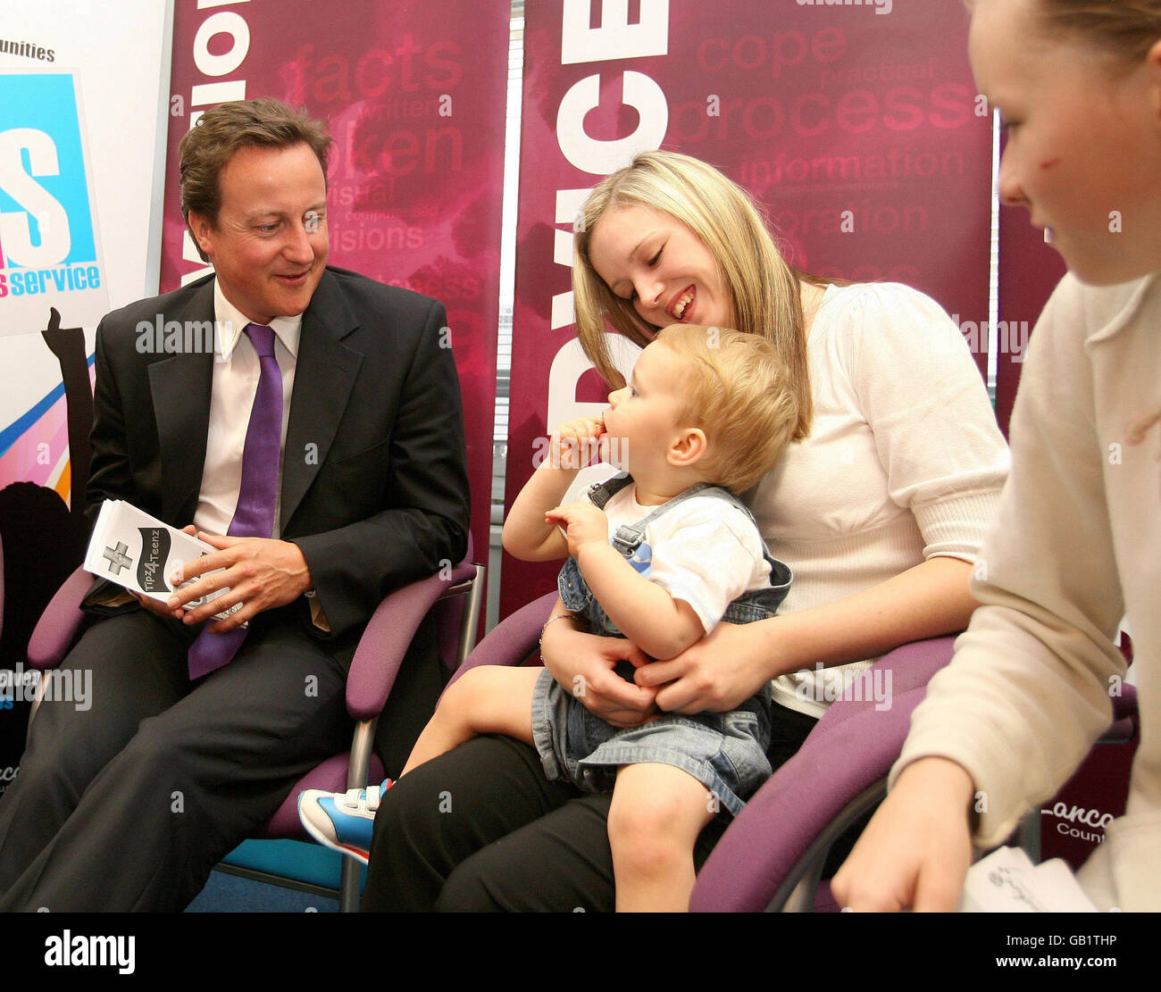 Conservative party leader David Cameron meets Sarah Taylor, 17, with ...