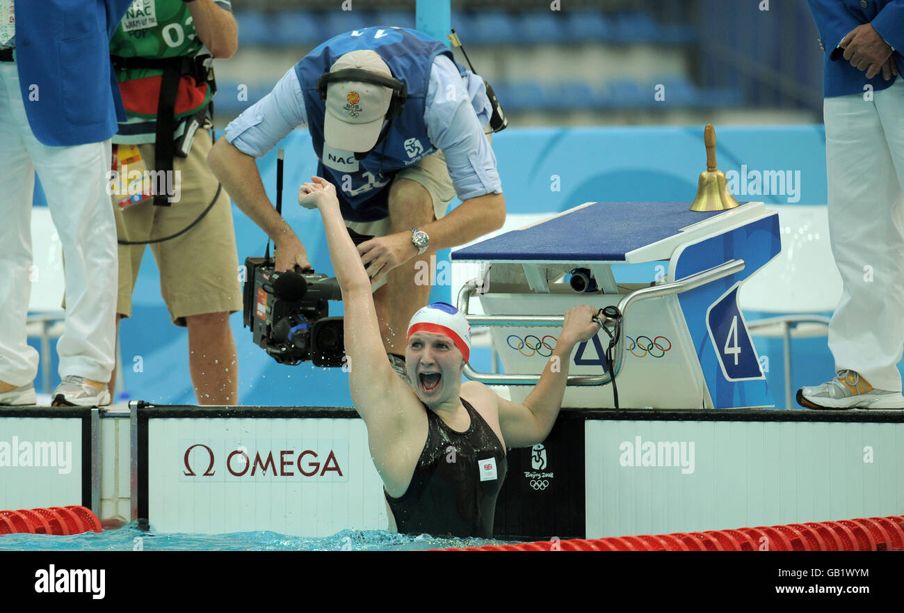 Great Britains Rebecca Adlington Celebrates Her Second Gold Medal Of