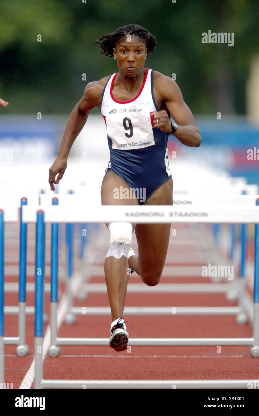Great britains denise lewis in action during the 100m hurdles hi-res ...
