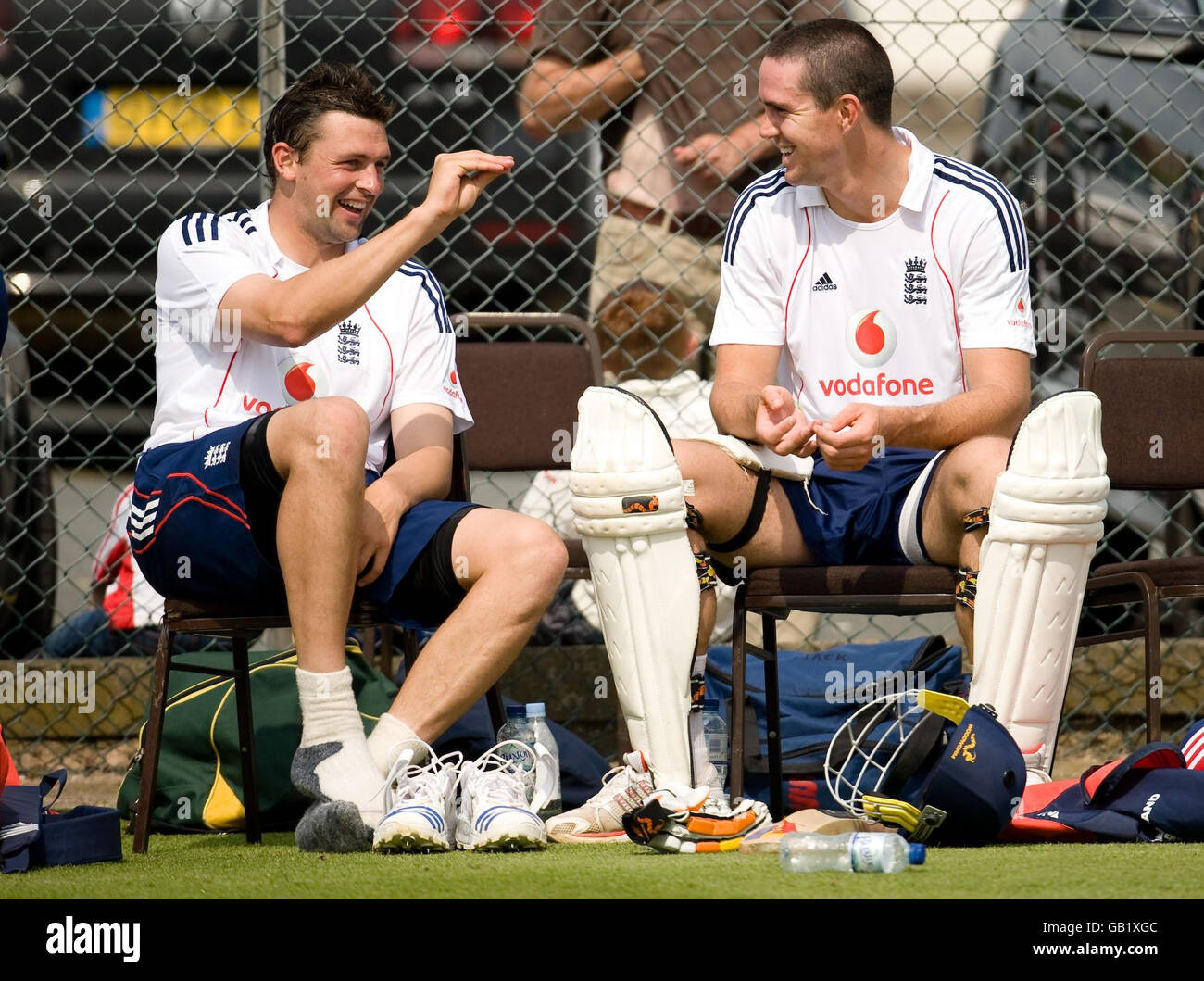 England's Steve Harmison and Kevin Pietersen during a nets practice ...