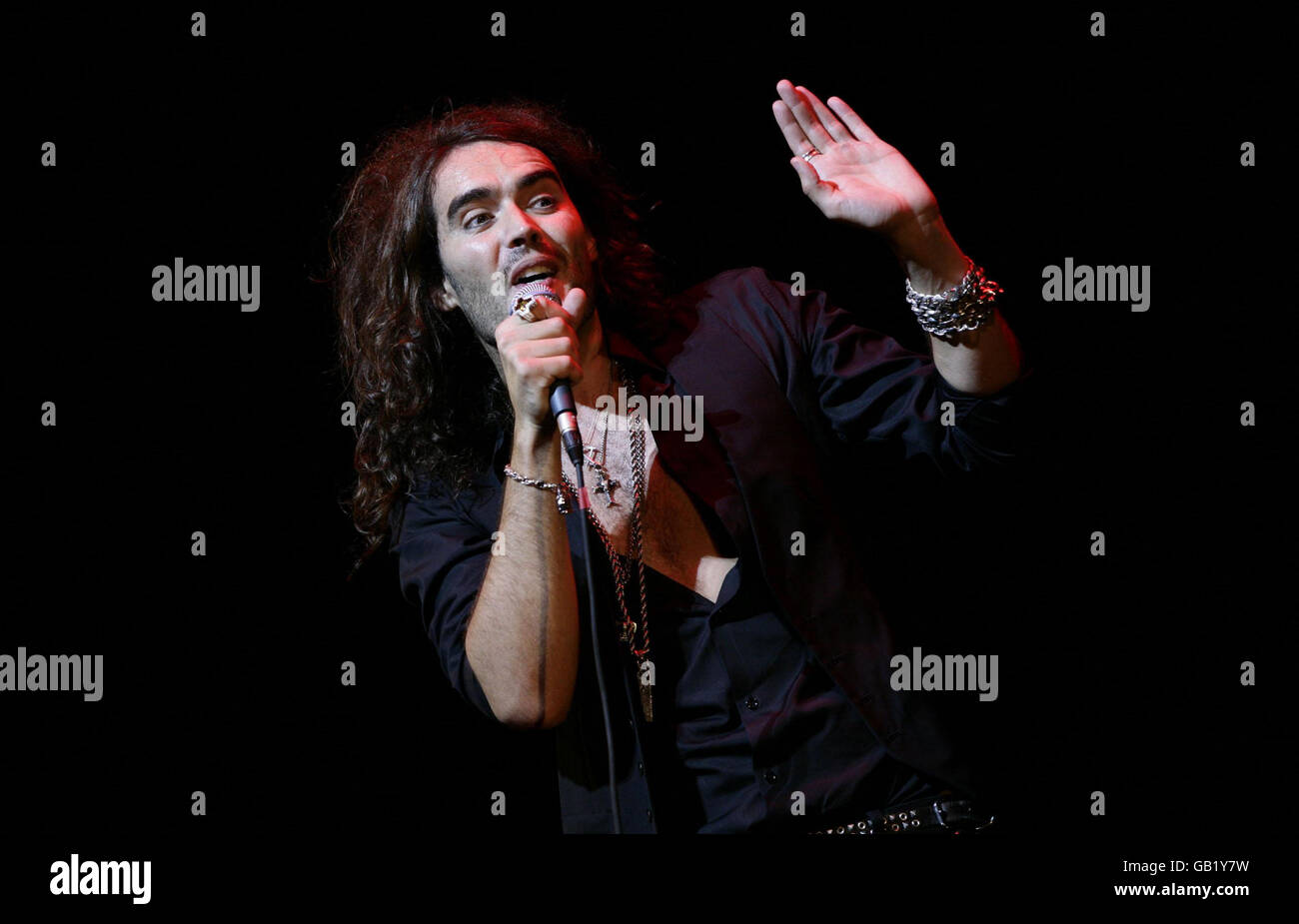 Russell Brand of The Goth Detectives on stage during a benefit comedy ...