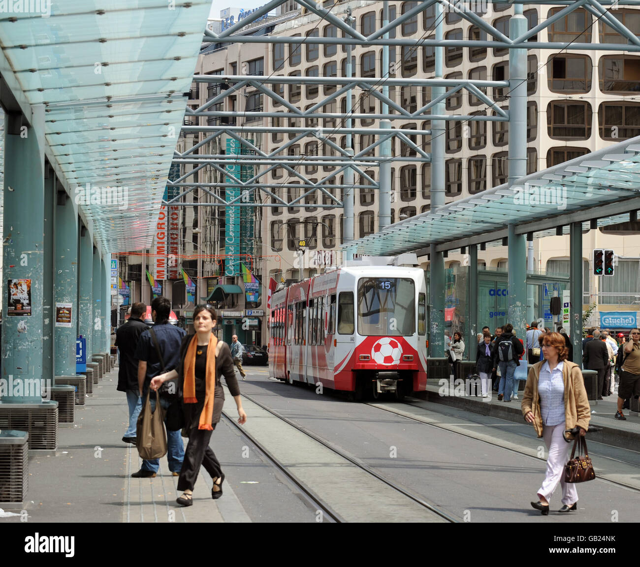 General view of a tram stop outside the main train station, the ...