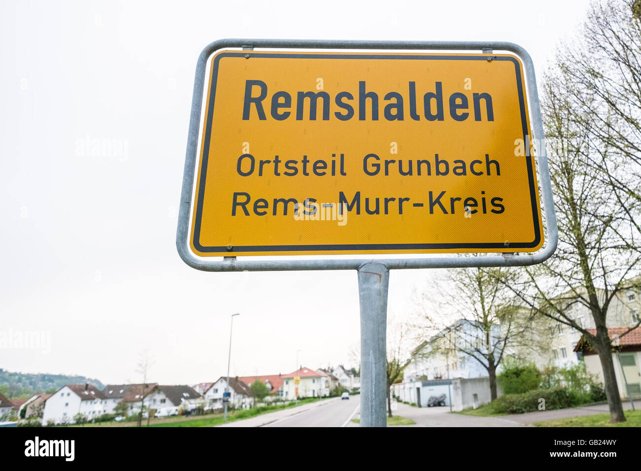 Yellow town sing of Remshalden Rems-Murr-Kreis in Germany Stock Photo ...