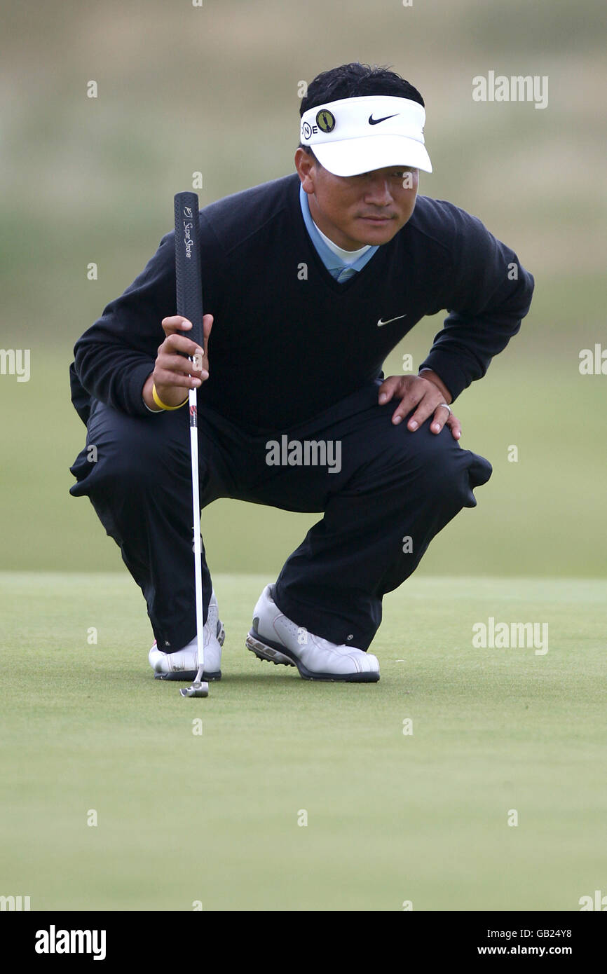 Korea's KJ Choi lines up a putt during Round Two of the Open Championship at the Royal Birkdale ...