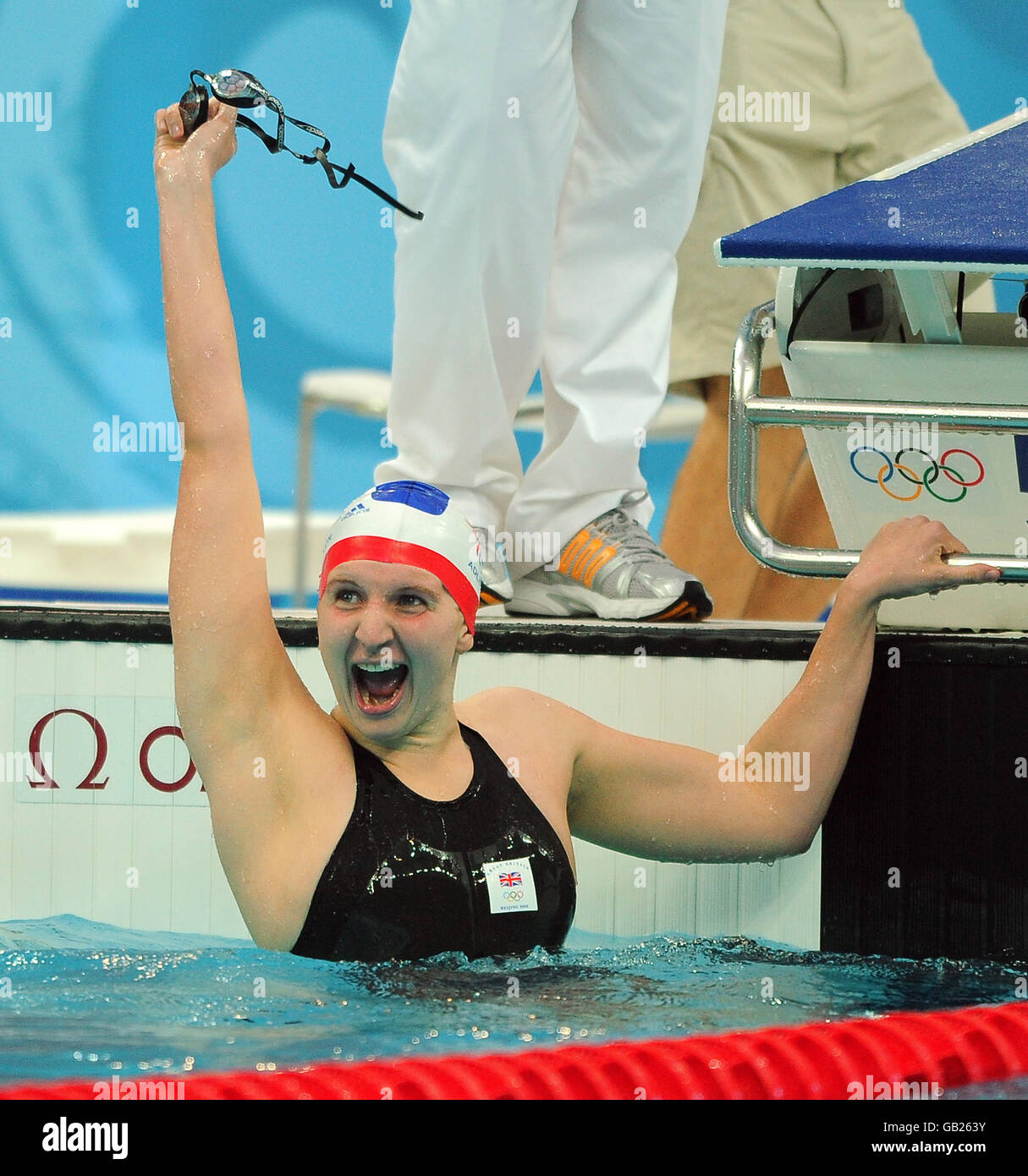 Great Britains Rebecca Adlington Celebrates Winning The Womens 400m