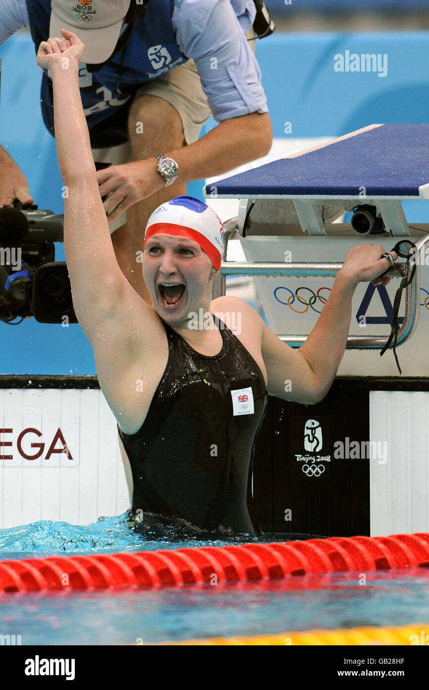 Great Britains Rebecca Adlington Celebrates Her Second Gold Medal Of