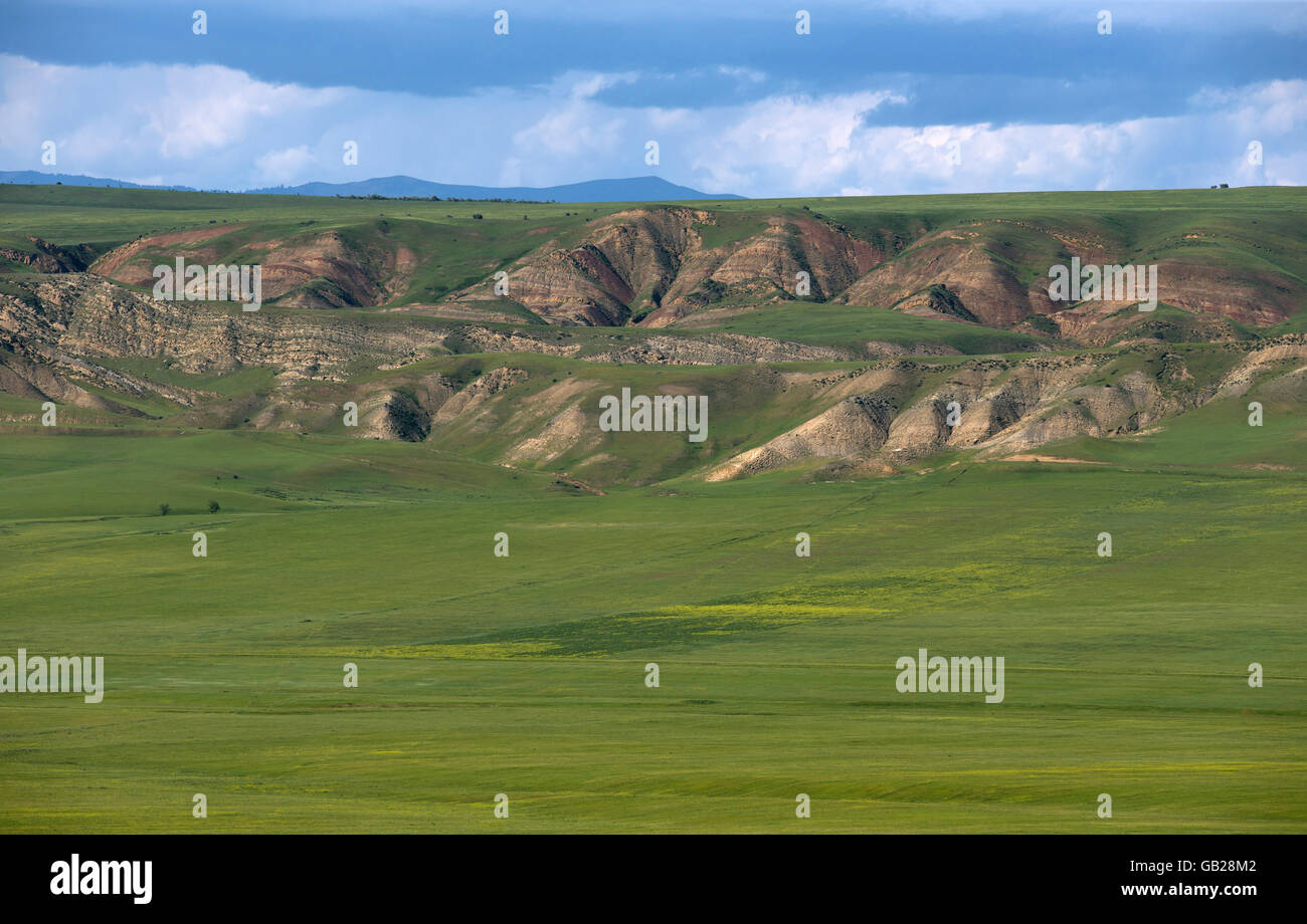 Summer Mountain Landscape with green hills and stone formations Stock ...