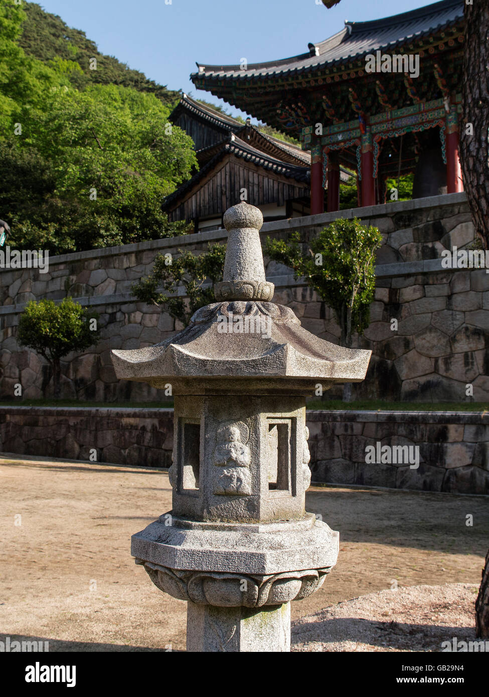stone lantern, buddhist Hwaeomsa temple in Jirisan national park ...