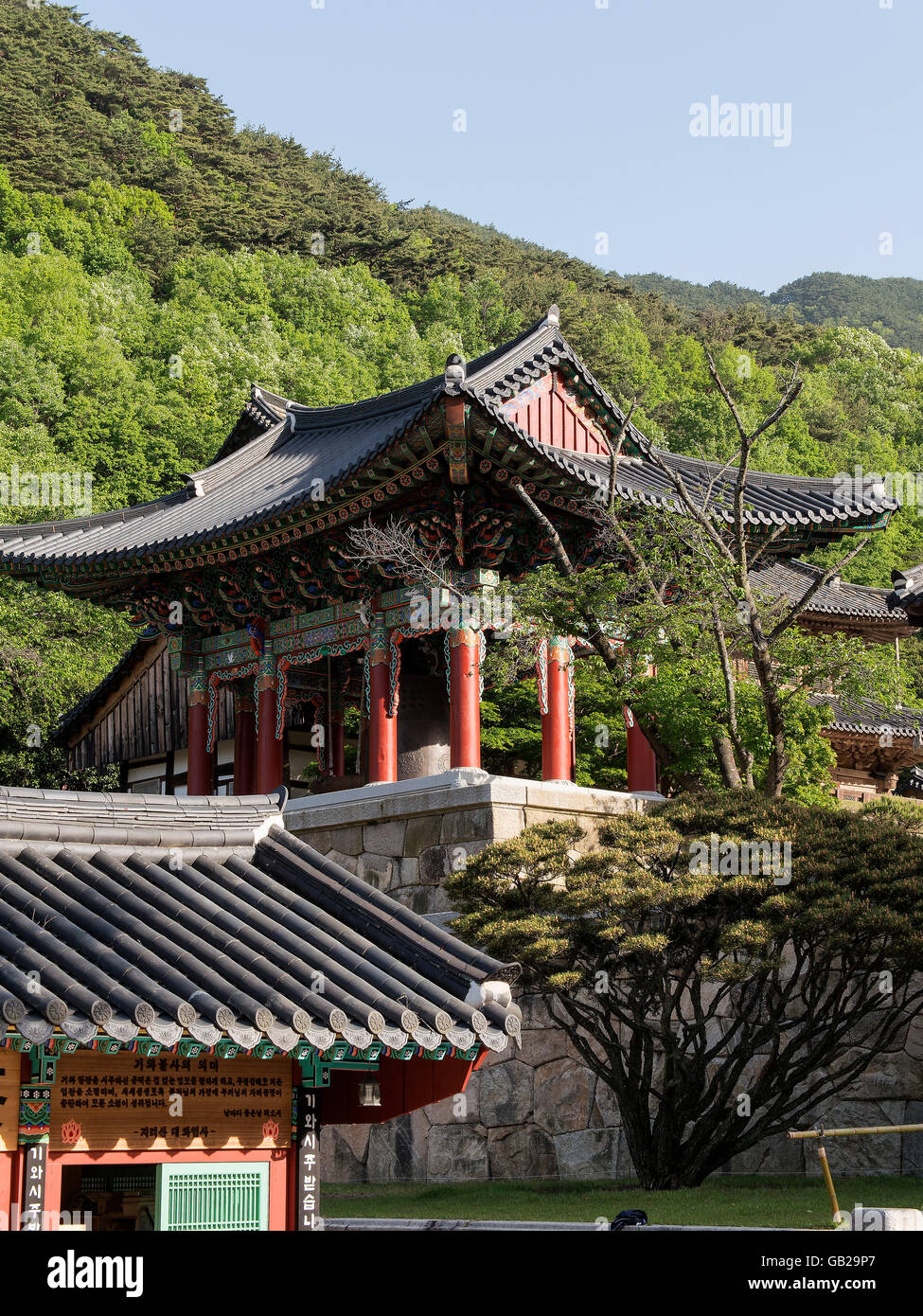 belltower, buddhist Hwaeomsa temple in Jirisan national park, province ...
