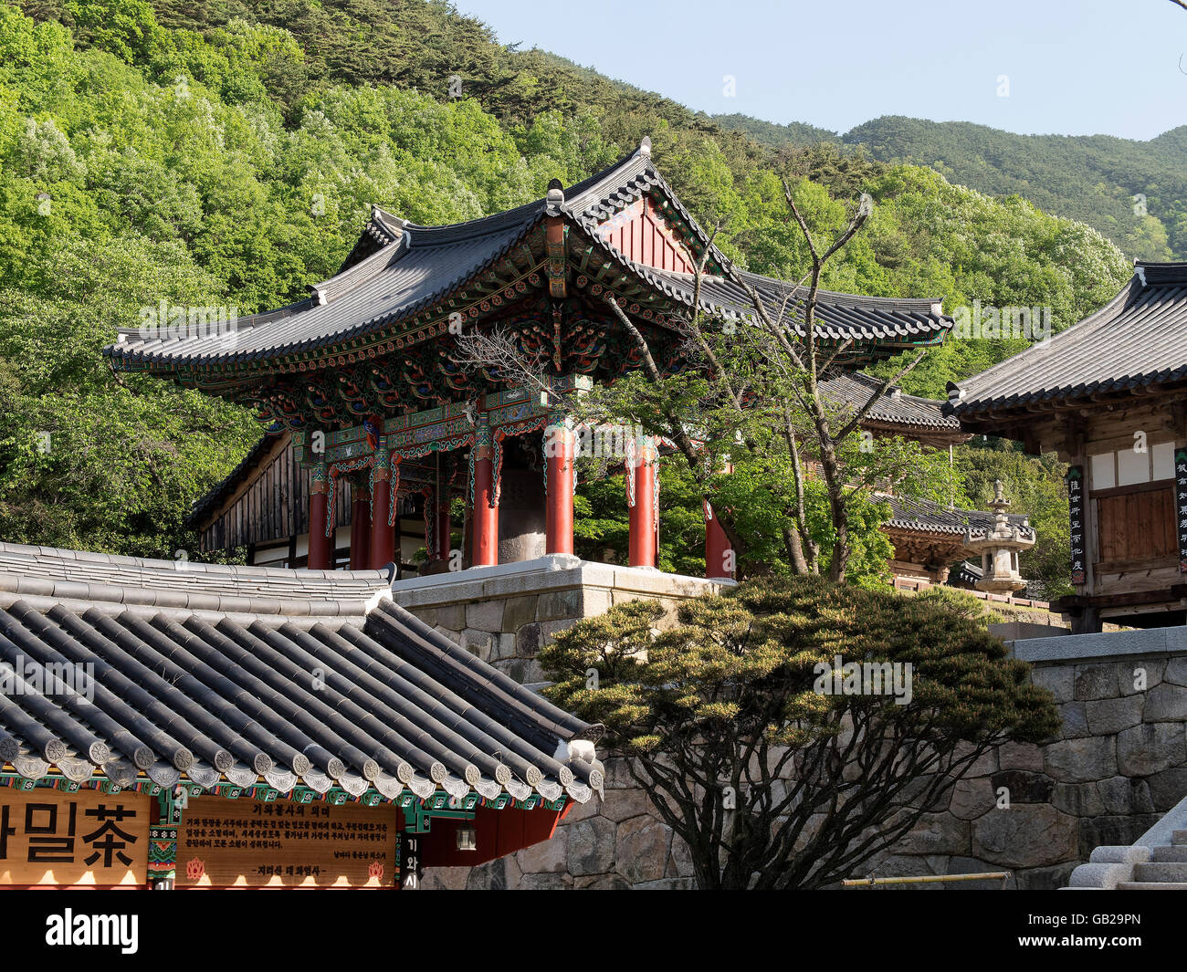 belltower, buddhist Hwaeomsa temple in Jirisan national park, province ...