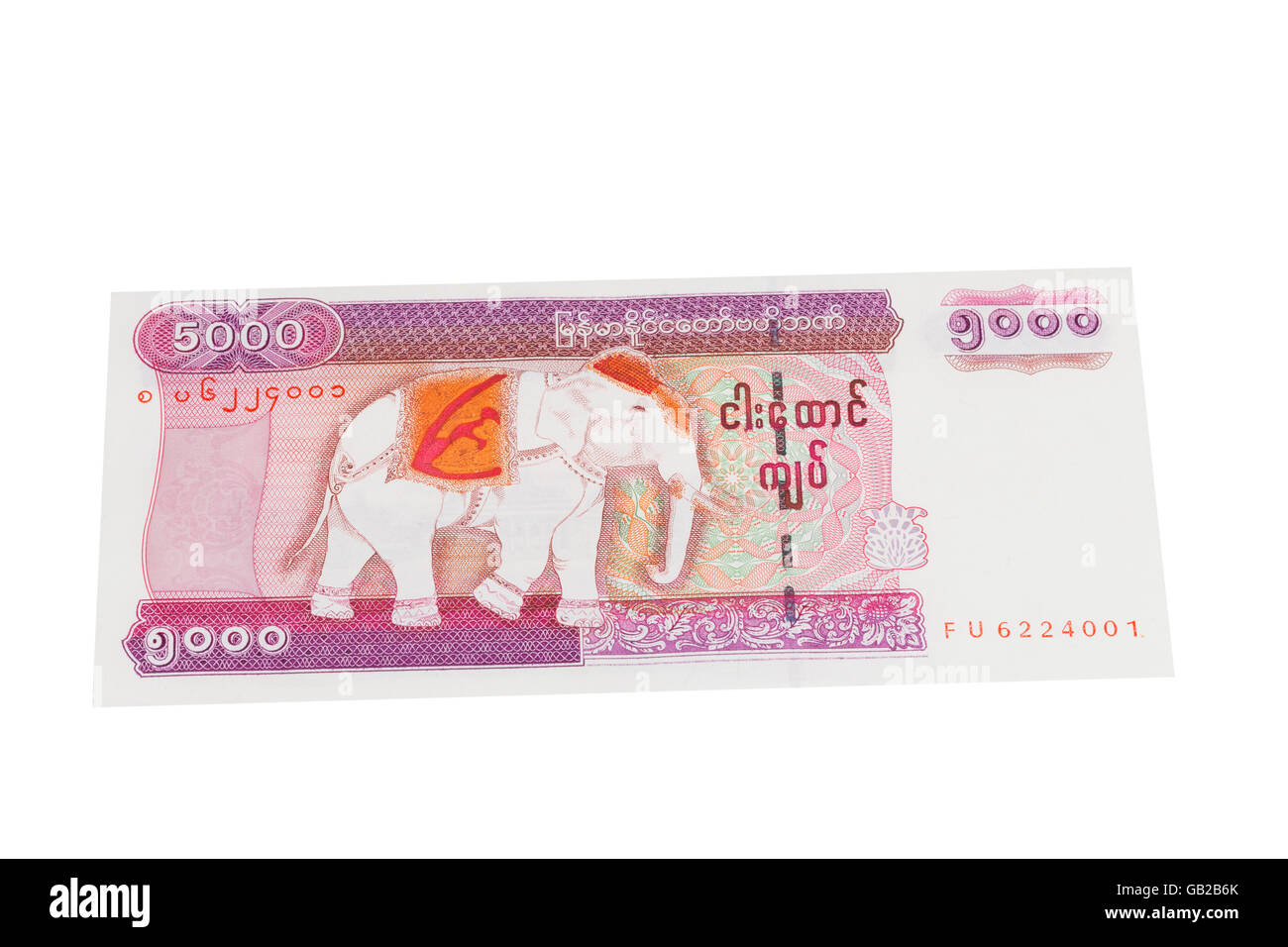 Myanmar five thousand Kyat note on a white background Stock Photo - Alamy