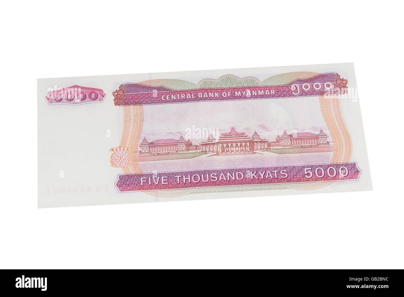 Myanmar five thousand Kyat note on a white background Stock Photo - Alamy