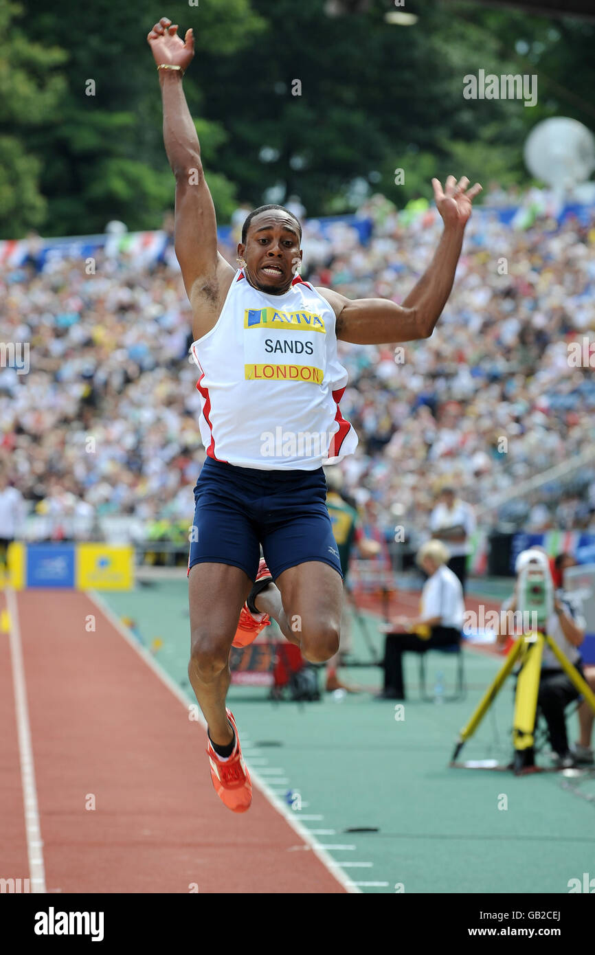 Bahamas' Leevan Sands competes in the Men's Long jump at Crystal Palace ...
